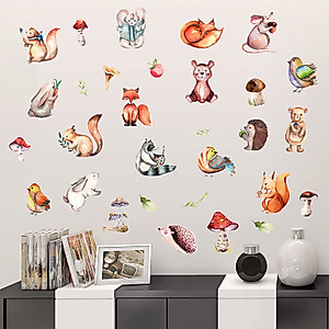 Squirrel Fox Rabbit Hedgehog Mushroom Wall Decals, Woodland Animal Wall Stickers for Kid, Forest Animals Wall Decal for Kids Room Baby Nursery Wall Decor, Kids Wall Decals, Wall Decals for Kids