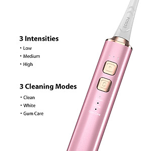 FOSOO Sonic Electric Toothbrushes for Adults, LUX Toothbrushes Electric Rechargeable with 120 Days Battery Life,38000vpm,3 Modes,2 Min Smart Timer,Metal Cover w 5 Colors Optional (Pink)