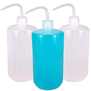 Belinlen 3Pcs 1000ml(33oz) Plastic Safety Lab Wash Bottle, Plastic Squeeze Bottle with Scale Labels and Narrow Mouth, Watering Bottle for Chemistry, Industry, Lab & Gardening(LDPE)