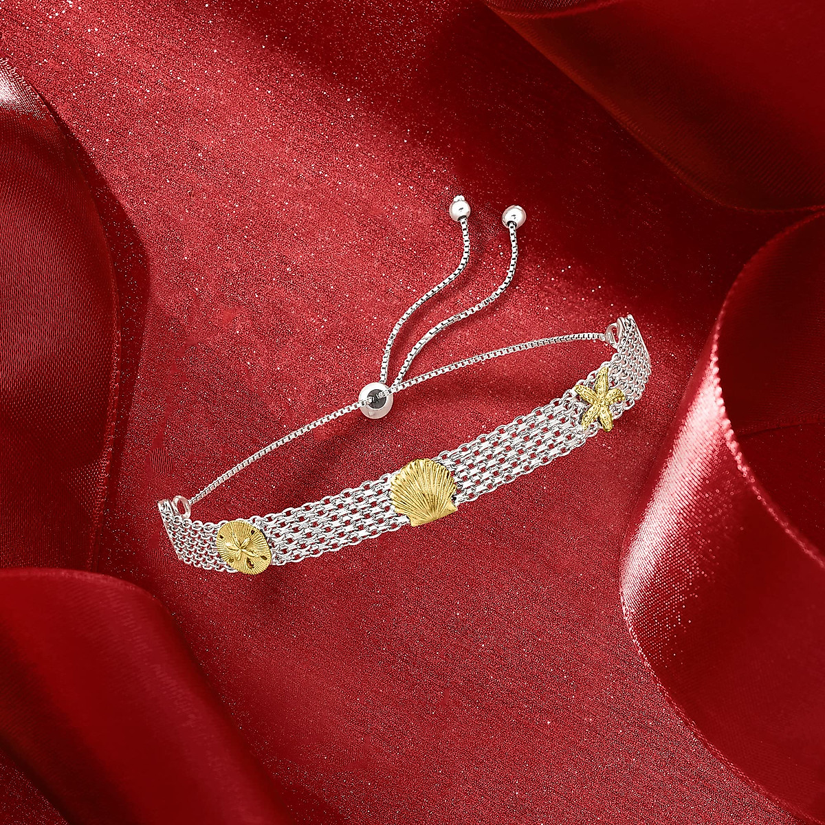 Ross-Simons Sterling Silver and 18kt Gold Over Sterling Sea Life Bismark-Link Bolo Bracelet