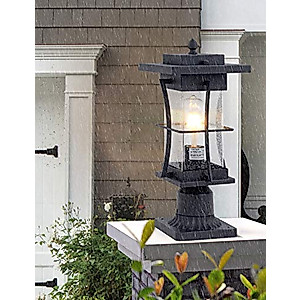 EERU Waterproof Outdoor Post Light Fixture Pole Mount Light with Pier Mount Adapter, Black Finish with Seeded Glass Outdoor Post Lantern for Patio, Garden, Porch and Backyard