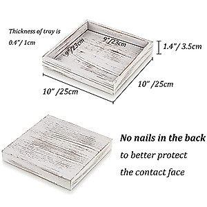 Hanobe Square Wooden Ottoman Tray: Small Square Tray Torched Wood Farm House Serving Tray for Coffee Table Rustic White Washed Candle Tray Distressed Organizer Storage for Remotes Keys Glasses 9.8"