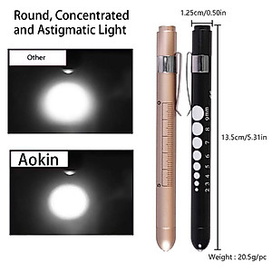 Aokin Pen Light with Pupil Gauge, Reusable LED Penlight Medical for Doctor Nurse Diagnostic etc, White Light, Gold and Black