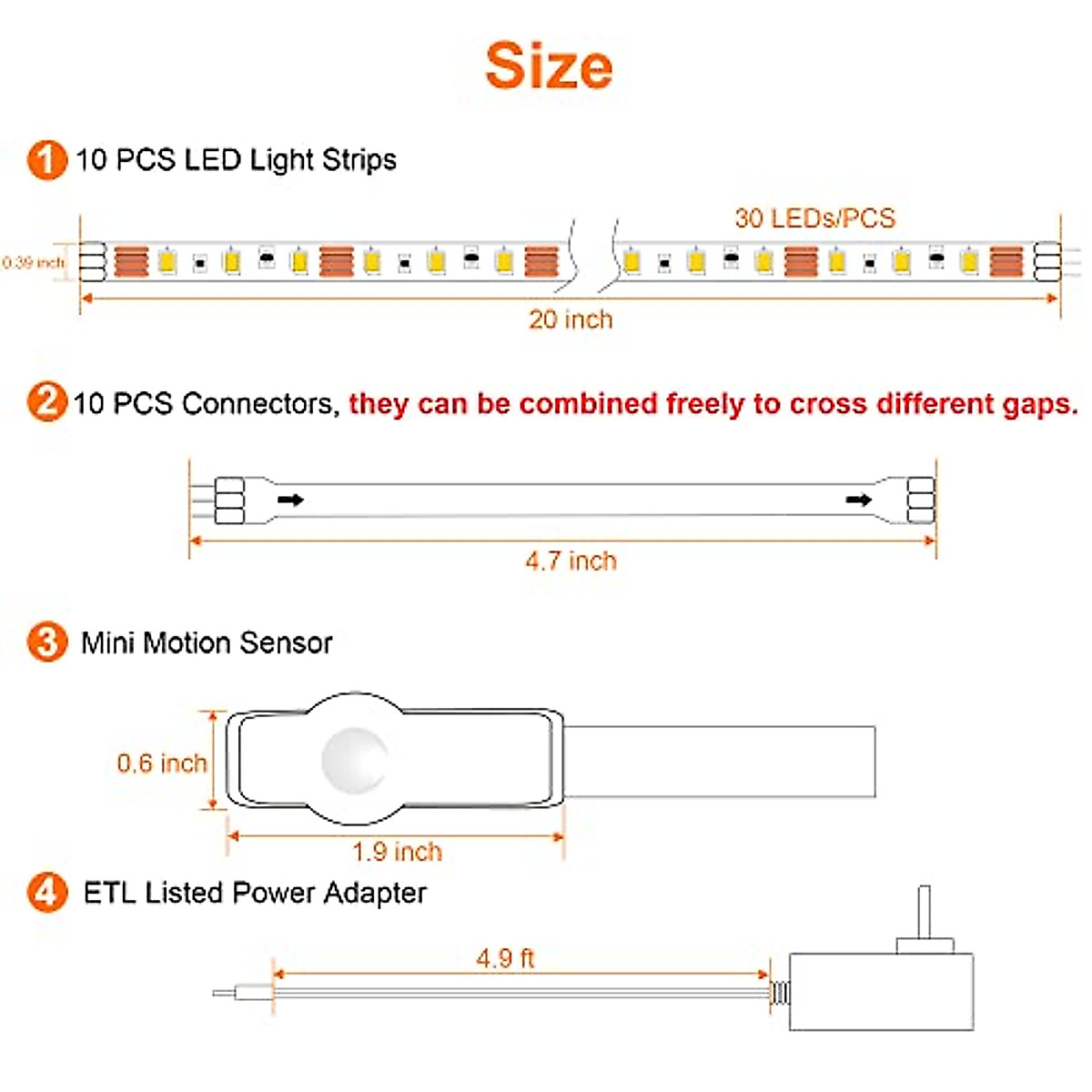 LAFULIT 10 PCS Under Cabinet Lights Kit, Motion Sensor LED Strip Lights with Remote, Dimmable and Timer Warm White Counter Lights for Kitchen Cabinets, Cupboards, Closets, Stairs, Shelf, Desk, and Bed