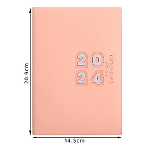 Tainrunse Embossed Decorations Planner Leak-Proof 2024 Monthly Faux Leather Cover 12 Months A5 Calendar Notebook 155 Sheets Wire Binding Tabs Agenda Pink A5