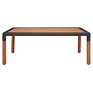 Patio Coffee Table 42 in W X 26 D 15 H Black Natural Classic Rectangular Metal Wood Finish Water Resistant