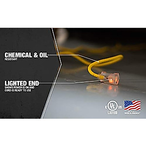 Coleman Cable 14880002 1488SW0002 14/3 Insulated Outdoor Extension Cord with Lighted End, 50-Foot, Feet, Yellow