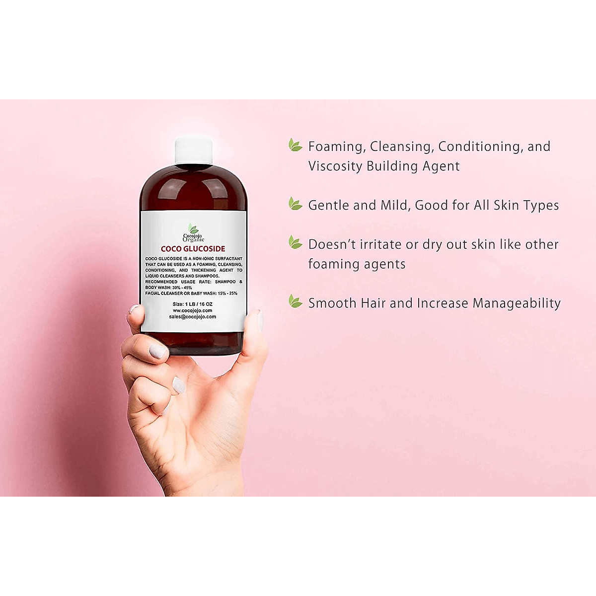 cocojojo Coco Glucoside Natural Surfactant - Surfactants for Soap Making DIY Shower Gel, Skin Care, Body and Face Wash, Plant Derived, Natural - 16 Oz