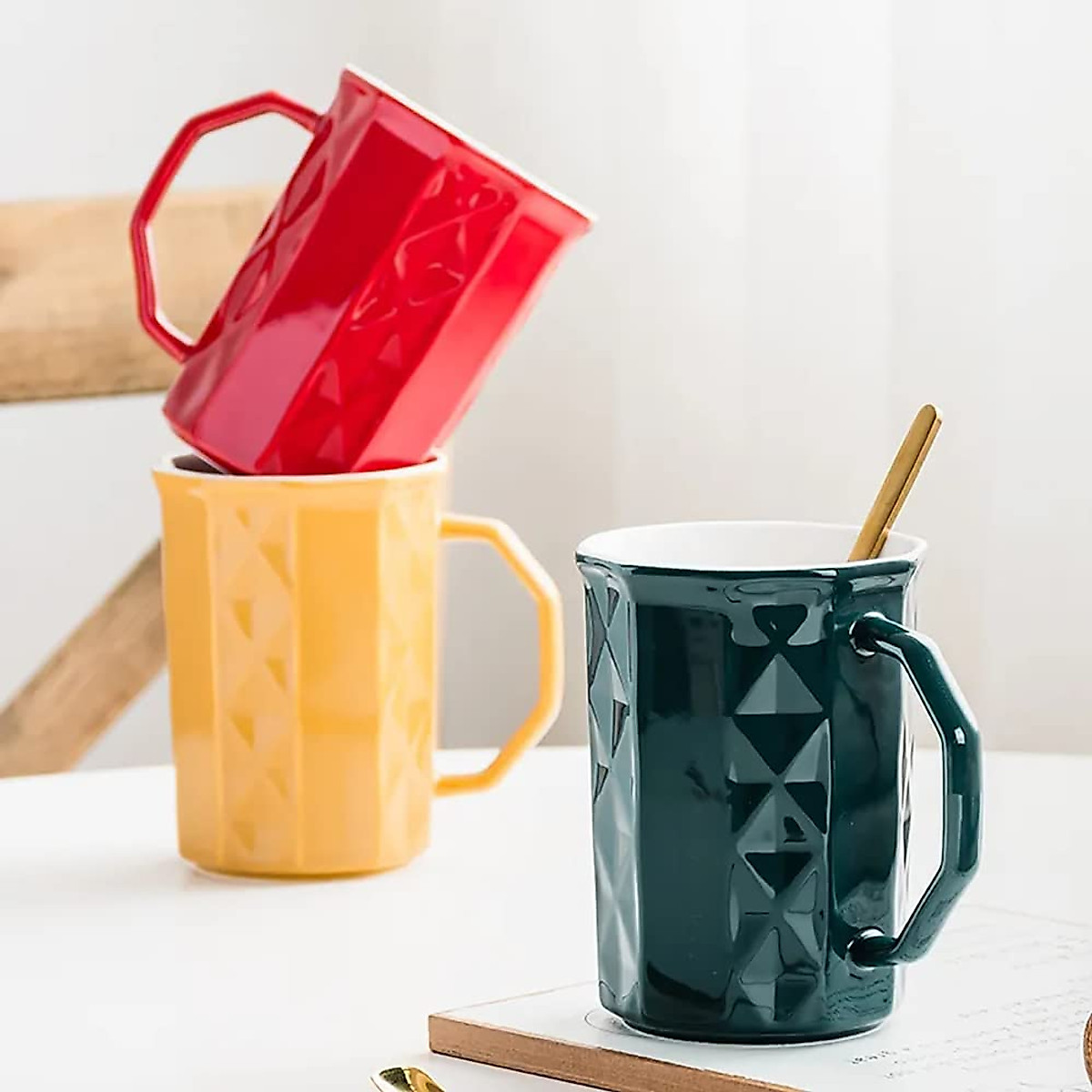 QZ.HAYC Porcelain Tea Set Tea Cup Tea Cup Set Coffee Cup Tea Cup 6-Piece Set (Including Storage Rack) Afternoon Tea Set, Ceramic Coffee Cup, Latte Cup (Six Color Cups)