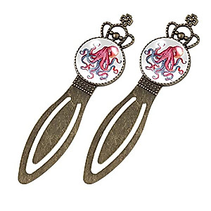 Octopus Ocean Sea 2 Packs Metal Book Pages Marks, Crown Shape Bookmarker Clip for Women Men Kids Classroom Boys Girls