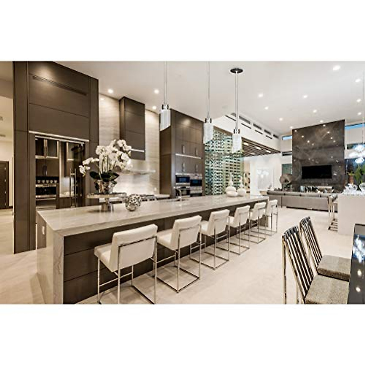 MOTINI Cylinder Pendant Light Clear Handmade Crystal 8W LED Polished-Nickel Modern Style Lighting Fixture (ETL Listed) Hanging Lights for Kitchen Island Dining Room Hallway Interior