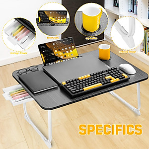 Cloudtrip Laptop Desk for Bed Lap Desk, Bed Table with Foldable Legs Storage Drawer, Breakfast Tray Folding Laptop Stand r for Sofa Couch Floor (Black)