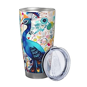 Color Peacock Tumbler with Lid and Straw 20oz Stainless Steel Car Cup for Hot and Cold Drinks, Double Wall Insulated Travel Coffee Mug Reusable Drink Thermos Cup Birthday Gifts