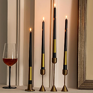 Black Taper Candles 12'' Tall with Gold Candle Sticks Set of 4 | Unscented | Home Decor Kitchen Decor Wedding Decorations (Gold)
