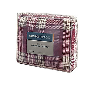 Comfort Spaces Plush to Sherpa Electric Blanket Shawl Shoulder, Neck Wrap with Matching Sock Set Giftable Ultra Soft, Warm, Snuggle Fleece-Reversible Heated Poncho Throw, 50" W x 64" L, red Plaid