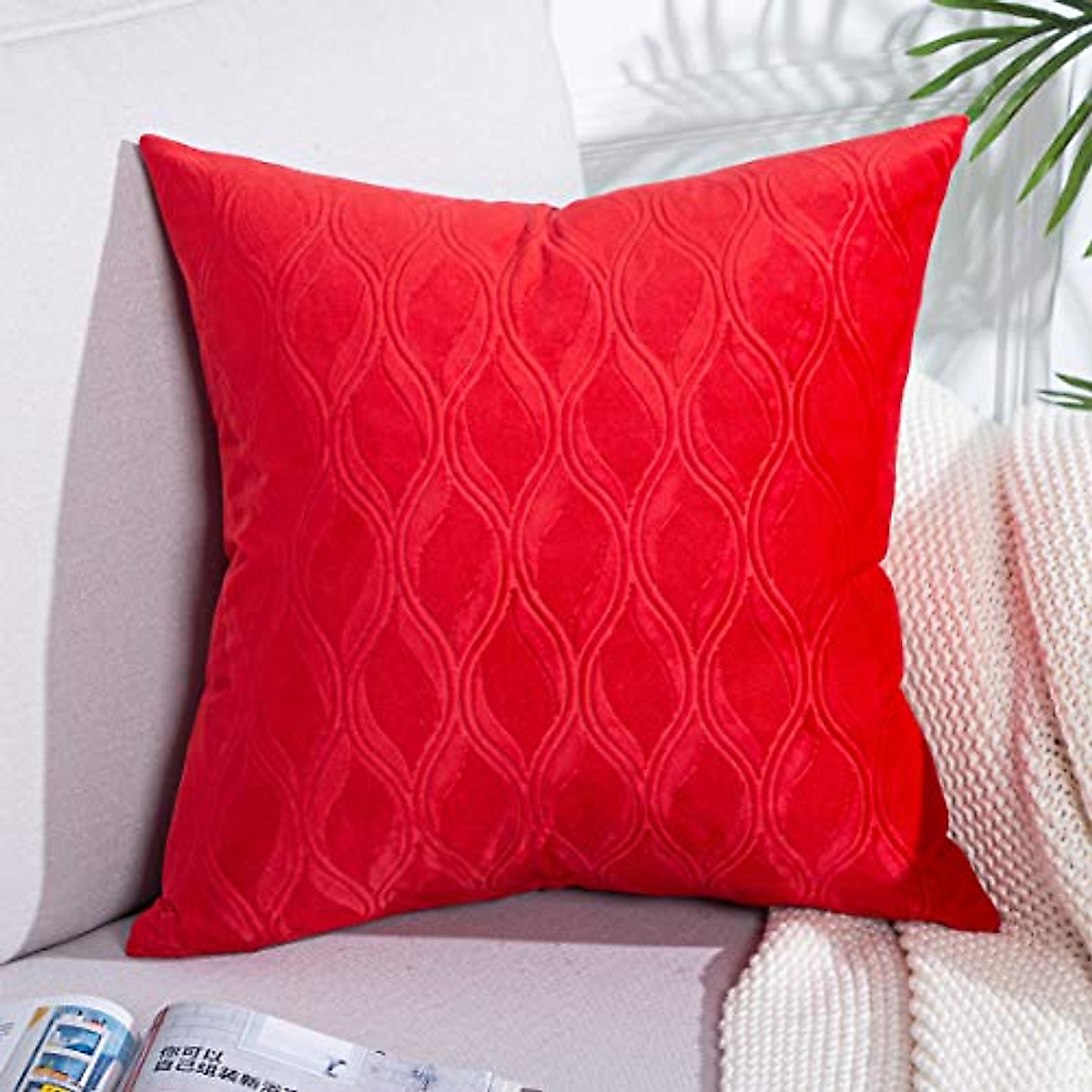 Bright Red Throw Pillows for Couch (Covers ONLY) 18x18 - Decorative Pillow Covers for Sofa Pillows, Red Pillow Covers 18x18 Pillow Cover Set of 2, Velvet Red Pillows Decorative Throw Pillows Covers