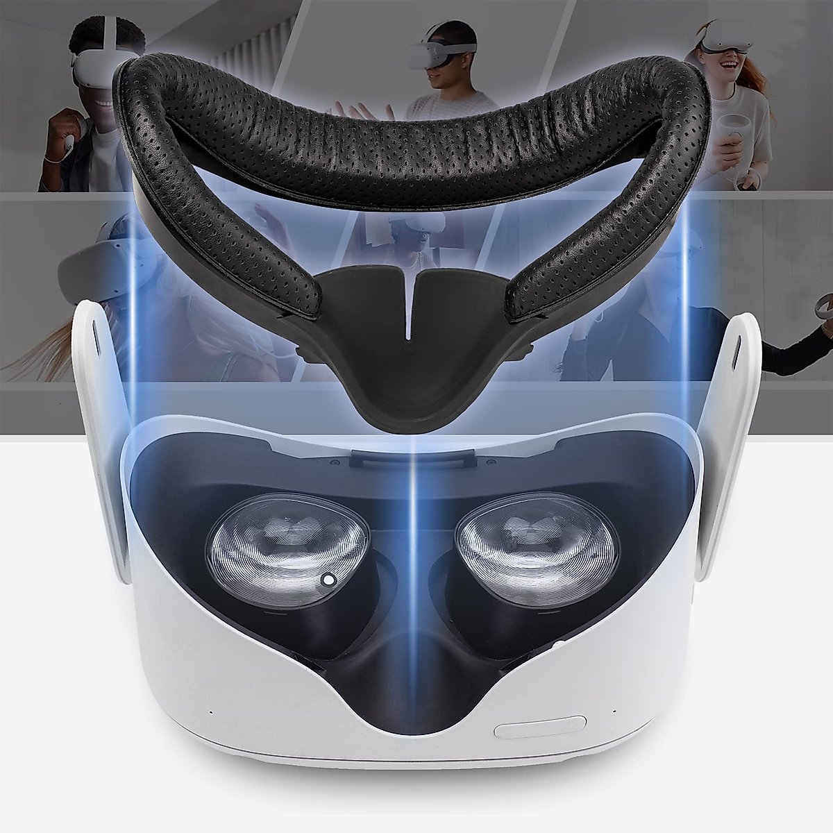 Gorliskl Facial Interface for Oculus Quest 2 ，Resilient VR Facial Vent Soft Interface Bracket &Anti-Leakage Light PU Leather Foam Face Cover Replacement Pad（Widened Version） Upgrade Accessories