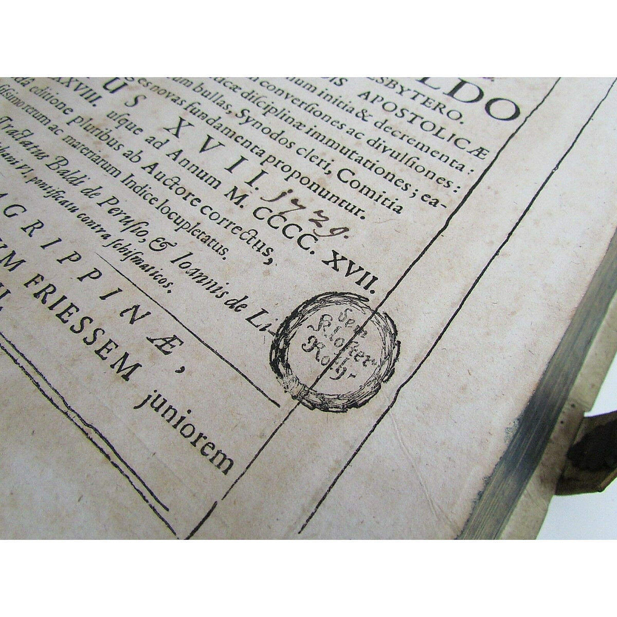 1693 BLIND-STAMPED PIGSKIN OVER WOODEN BOARDS FOLIO ANNALES ECCLESIASTICI