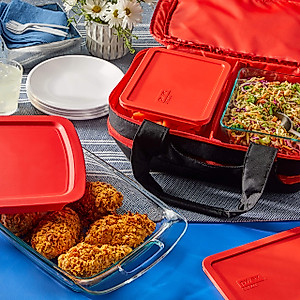 Pyrex Easy Grab 9-Piece Glass Baking Dish Set with Lids and Insulated Carrier, Glass Food Storage Containers with Insulated Bag and Hot/Cold Packs, Non-Toxic, BPA-Free Lids, Bakeware Set