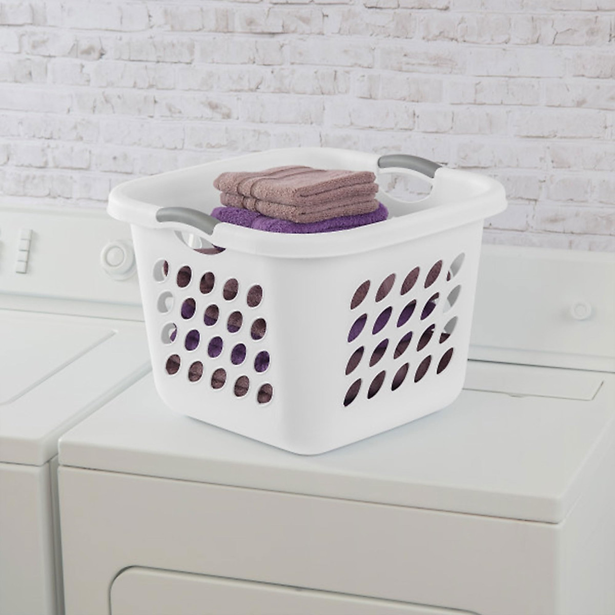 Sterilite 12178006 1.5 Bushel/53 Liter Ultra Square Laundry Basket, White Basket w/ Titanium Inserts, Pack of 6