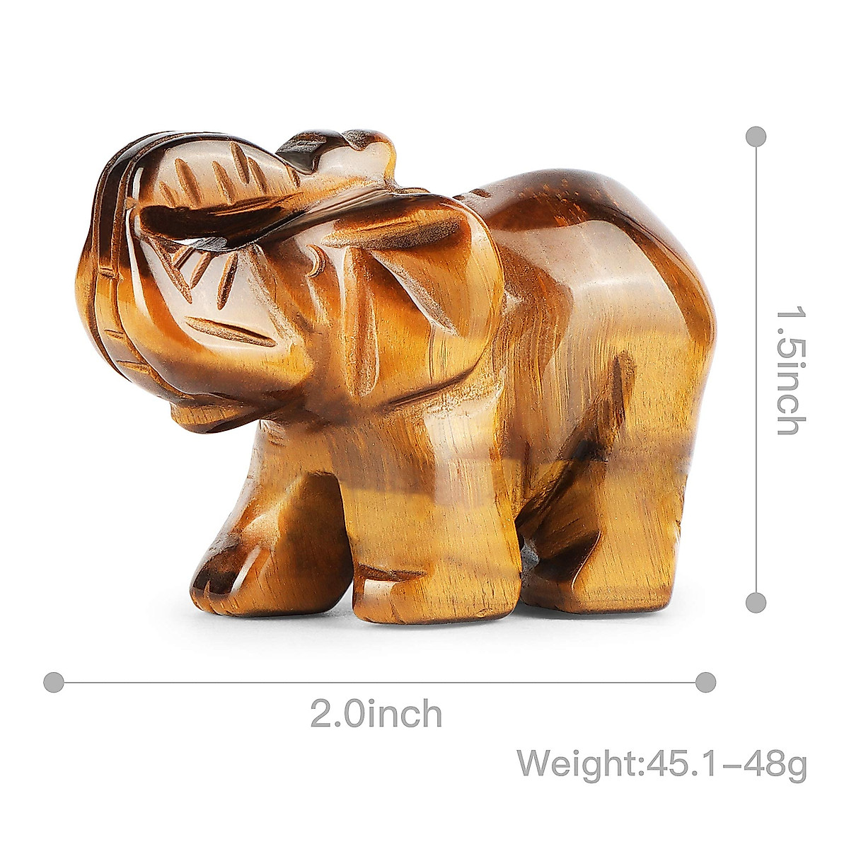 Artistone 2 Inch Yellow Tiger Eye Crystal Elephant Hand Carved Natural Stone Processed Crystal Gem Elephant Statue Animal Collectibles Home Decor Desk Accessories with Gift Box