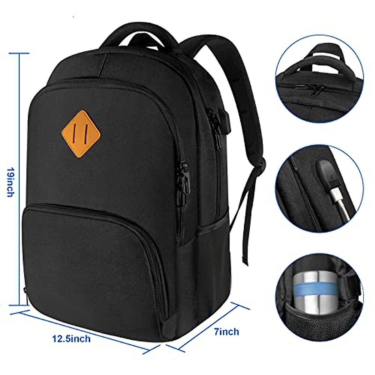 Black Backpack for School College, 15.6 Inch Anti Theft Travel Laptop Backpacks Water Resistant Computer Bag Bookbag with USB Charging Port for Women Men Teen Boys Girls