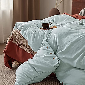 Bedsure Linen Duvet Cover King - Linen Cotton Blend Duvet Cover Set, Spa Blue Linen Duvet Cover, 3 Pieces, 1 Duvet Cover 104x90 Inches and 2 Pillowcases, Comforter Sold Separately