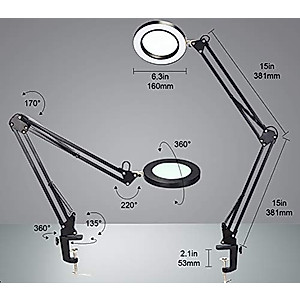 Psiven LED Magnifying Lamp, Dimmable Magnifier Desk Lamp/Task Lamp with Clamp (3 Lighting Modes, 10W, 5 Diopter, 4.1'' Glass Lens) Highly Adjustable Swing Arm Craft, Workbench, Drafting, Work Light