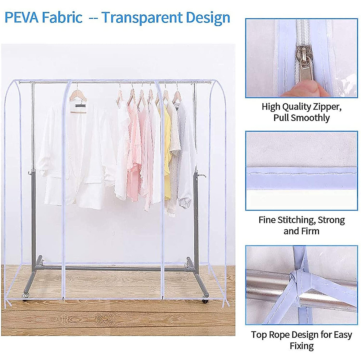 71" L Clear Garment Rack Cover, Clothing Rack Covers, Adult Kids Clothes Protector with 2 Durable Zipper,Waterproof Wardrobe Cover, Dustproof Hanging Clothes Rack Cover, Foldable(L:71x20x52 inch)