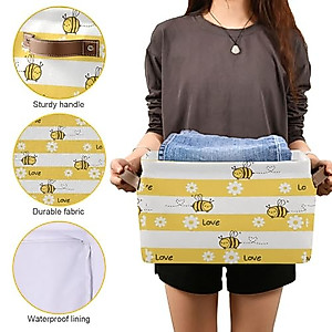 Storage Basket Cube Cartoon Animal Bee with Daisy Large Collapsible Storage Baskets Bins with Handles Laundry Organizer for Closet Shelves Nursery Bathroom Pantry, 1 Pack