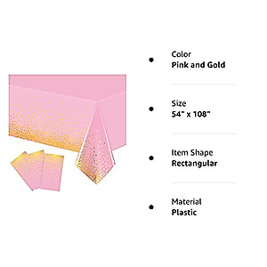 3 Pieces Dot Tablecloth Confetti Rectangle Plastic Disposable Table Cover for Birthday Wedding Baby Shower Engagement Anniversary Bachelorette Party, 54 x 108 Inch (Pink and Gold)