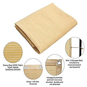 Shatex 90% Shade Fabric 12x 12ft Sun Shade Cloth with Grommets for Pergola Cover Canopy Wheat, 12 Bungee Balls