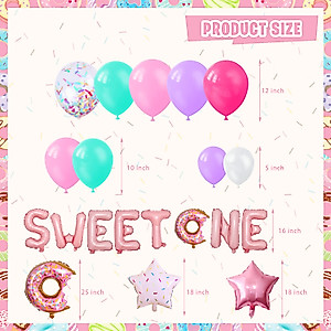 LXlucktim Donut Birthday Party Supplies for 1 Year Old Girl, 150 Pcs Sweet One Party Decorations for Girls Baby - Backdrop, Tablecloth, Crown, Poster