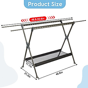 90 Inches Outdoor Clothes Drying Rack Foldable,Retractable Large Drying Rack Clothing,Heavy Duty Aluminum Laundry Drying Rack Collapsible with 42 Windproof Hooks and Drying Mesh for Outdoor Indoor