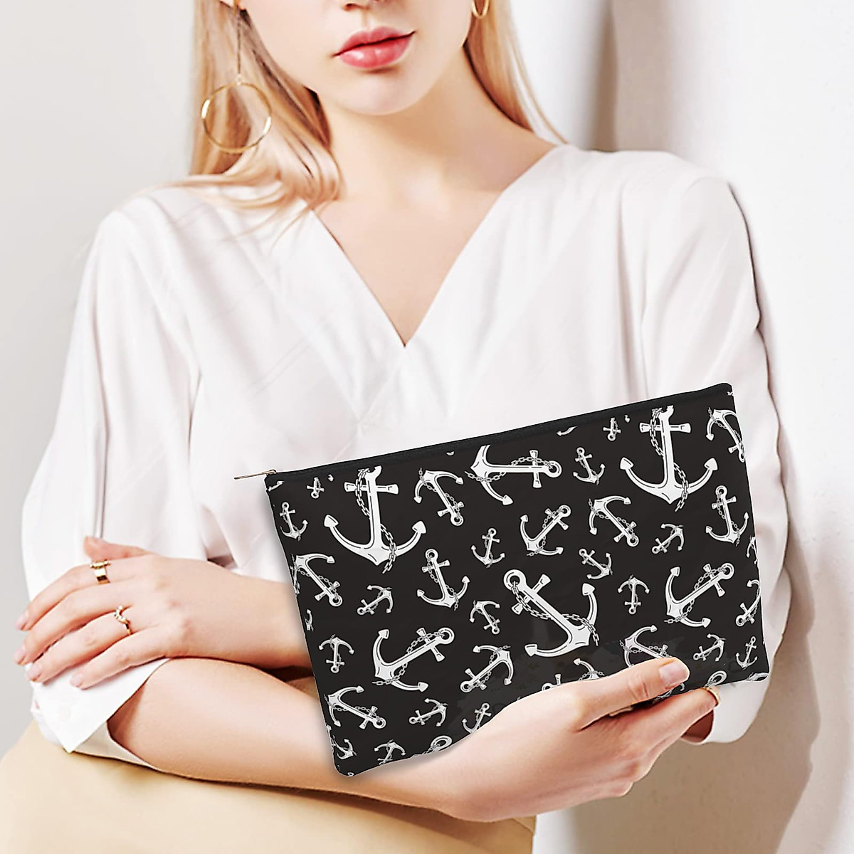 XIOAIDJAA Makeup Bag Anchor Personalized Cosmetic Bags with Zipper Waterproof Cute Makeup Pouch,Women Gift Idea Cosmetic Pouch