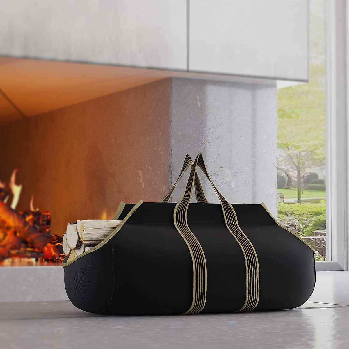 Fire Beauty Large Canvas Log Tote Bag Firewood Log Carrier