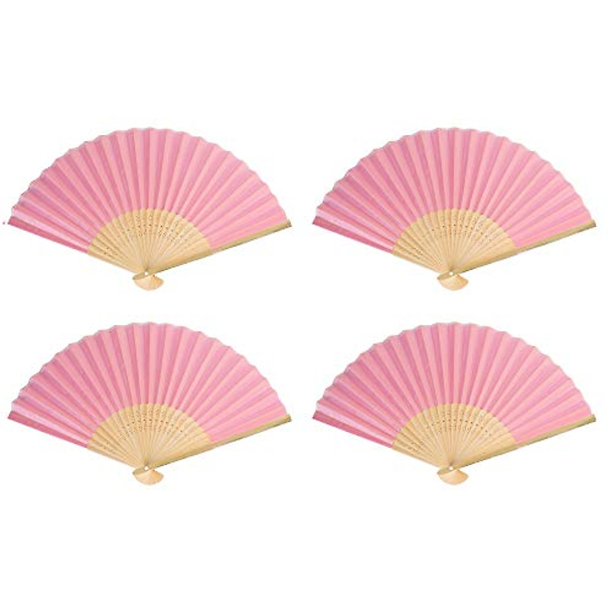 Sepwedd 50pcs Pink Paper Hand Fan White Bamboo Folding Fan Handheld Fans Paper Folded Fan for Wedding Party and Home Decoration