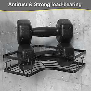 Manalete Corner Shower Caddy, 2 Pack Adhesive Bathroom Shower Organizer, No Drilling Black Shower Shelf for Inside Shower, Corner Shower Storage Rack Shampoo Holder Organizer