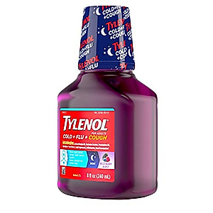 Tylenol Cold + Flu + Cough Night Liquid Medicine with Acetaminophen, Wild Berry, Grabe, 8 Fl Oz