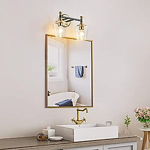 LOXYEE Gold Bathroom Vanity Light ，2-Lights Vintage Vanity Lights fixtures with Glass Shade,Gold and Black Bathroom Lights Over Mirror,for Living Rooms, Bedrooms, Hallways (Exclude Bulb)