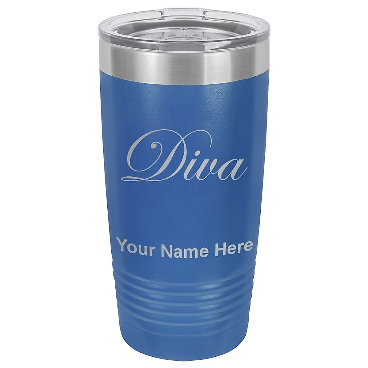 LaserGram 20oz Vacuum Insulated Tumbler Mug, Diva, Personalized Engraving Included (Dark Blue)