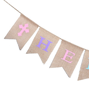 LUOEM Easter Banners Happy Easter Decorations HE IS RISEN Burlap Jute Bunting Banners Garland Easter Party Decors Favors