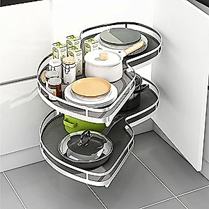 Kitchen Cabinet Blind Corner Pull Out Organizer, Stainless Steel 2 Tiers Swing Tray 270°Rotating Storage Left Right Handed Pull Out Basket for Blind Base Corner Cabinets