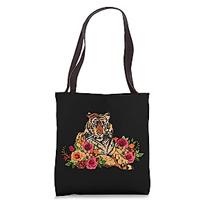 Tiger Flower, Animal Lover For Men Women, Chinese Tiger Tote Bag