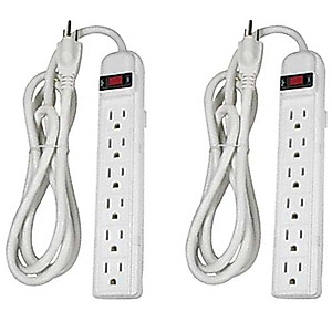 6 Outlet Surge Protector with 6ft Power Cord - White - 2 Pack