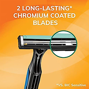 BIC Sensitive 2 Disposable Razors for Men With 2 Blades for Sensitive Skin, 18 Count Value Pack of Shaving Razors