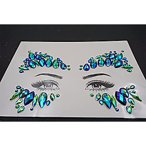 Face Jewels festival halloween face Tattoo body gems Bindi Glitter Eyes rhinestone Forehead Sticker DIY Face Decoration Face Gems Rhinestone Temporary Tattoo Sticker(emerald ab/SR14)
