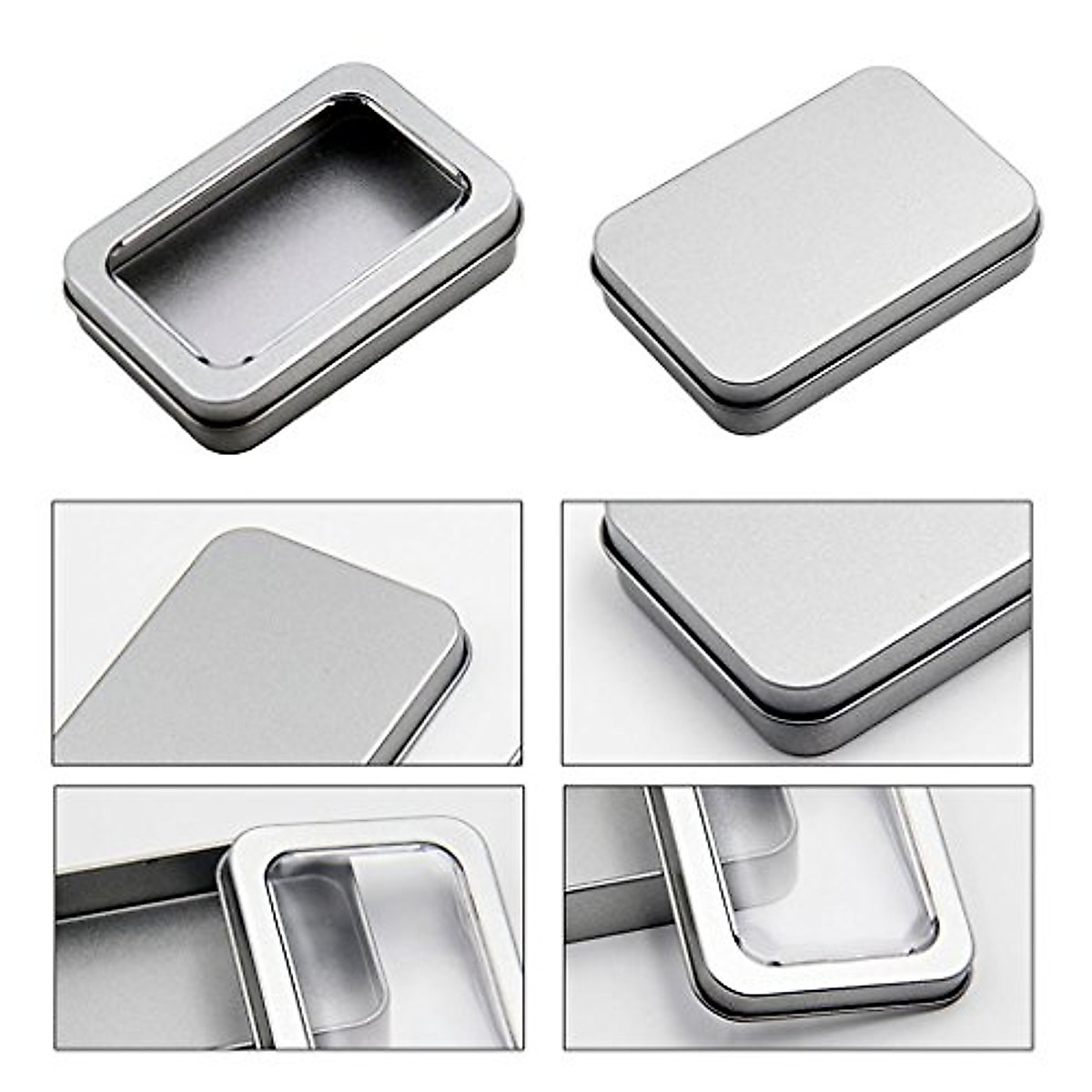 HELYZQ Clear Window Top Metal Tin Can Box Silver Blank Storage Case Crafts Survival Kit