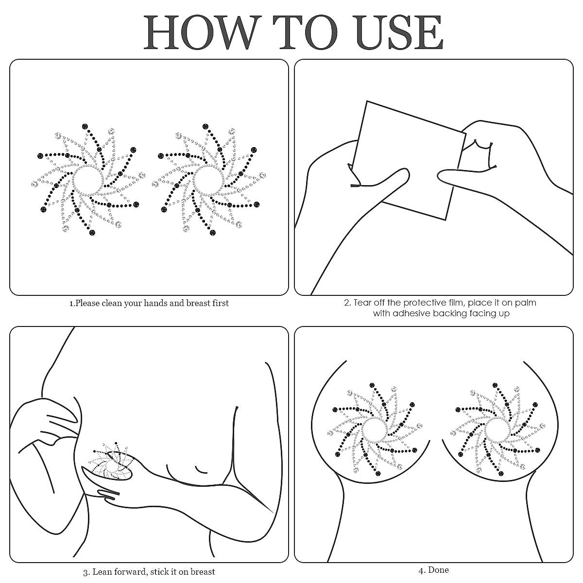 LUOEM Acrylic Nipple Covers Rhombus Shape Breast Face Jewels Acrylic Tears Gem Stones Bindi Chest Stickers (White Black)