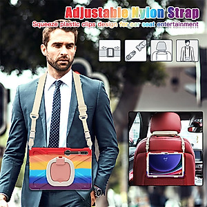 for Samsung Galaxy Tab S7 FE SM-T730 T733 T736 Case 12.4 inch Tablet Case 3in1 Heavy Duty Rugged Double Silicone + Hard Plastic Frame with Shoulder Strap & Round Kickstand - C